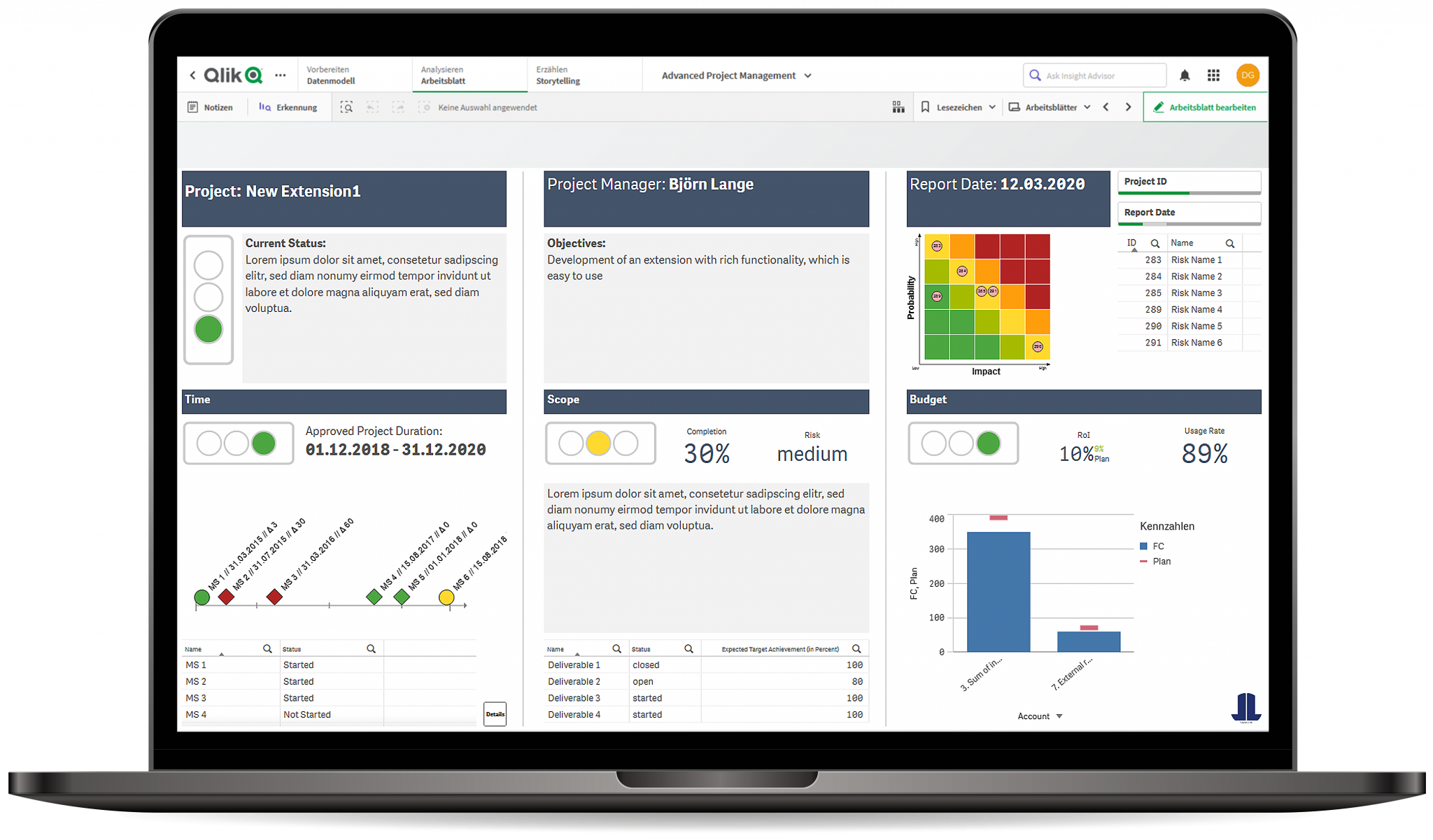 Project Management Dashboard Qlik Sense - LeapLytics